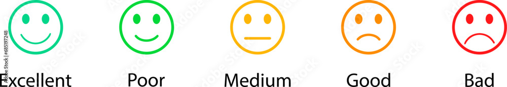 Set of colorful speedometers. Mood meter or rating scale of customer ...