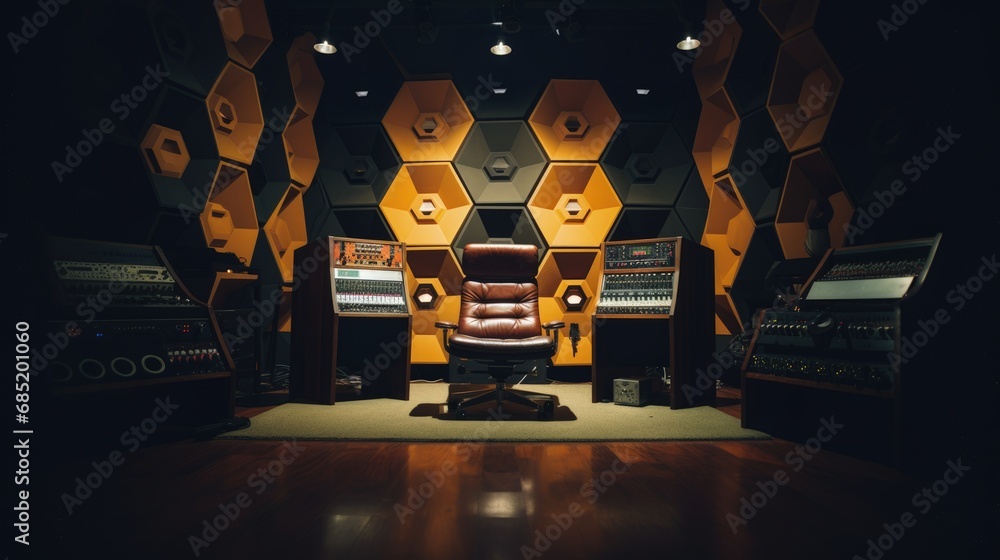 Vintage sound room interior design concept, studio gear with modern ...