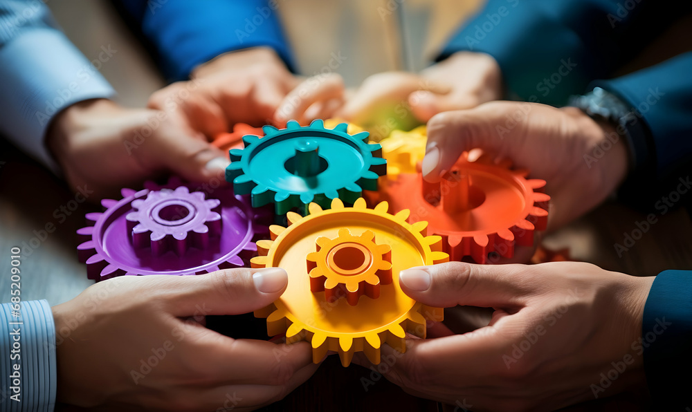 Business People holding Gears and Teamwork Concept, Business team ...