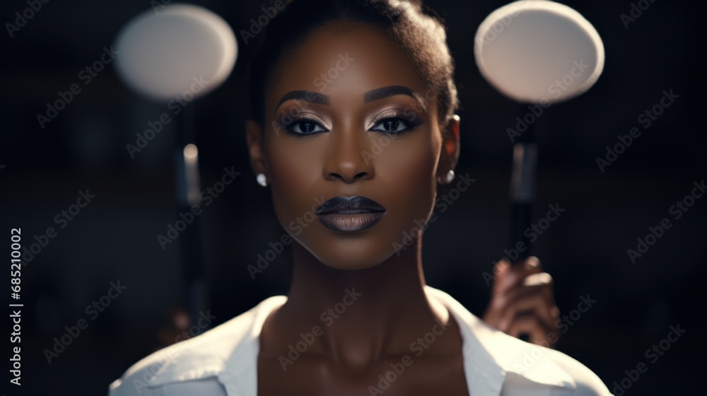 African American Beauty Model Poses for Ad Campaign with Skilled Makeup ...