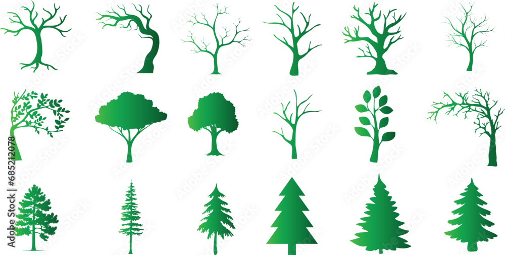 Vibrant, diverse tree vector illustration set. Perfect for nature, park ...