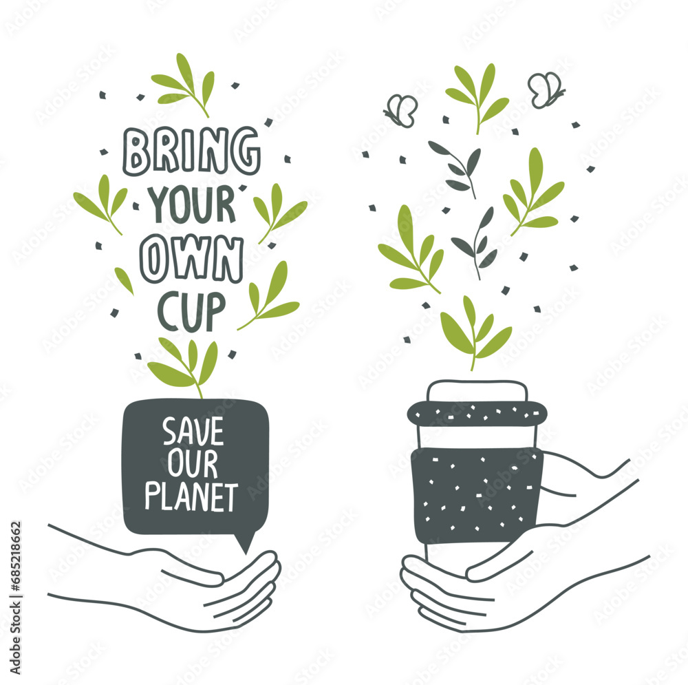 Vector illustration of Environmentally friendly planet. Bring your own ...