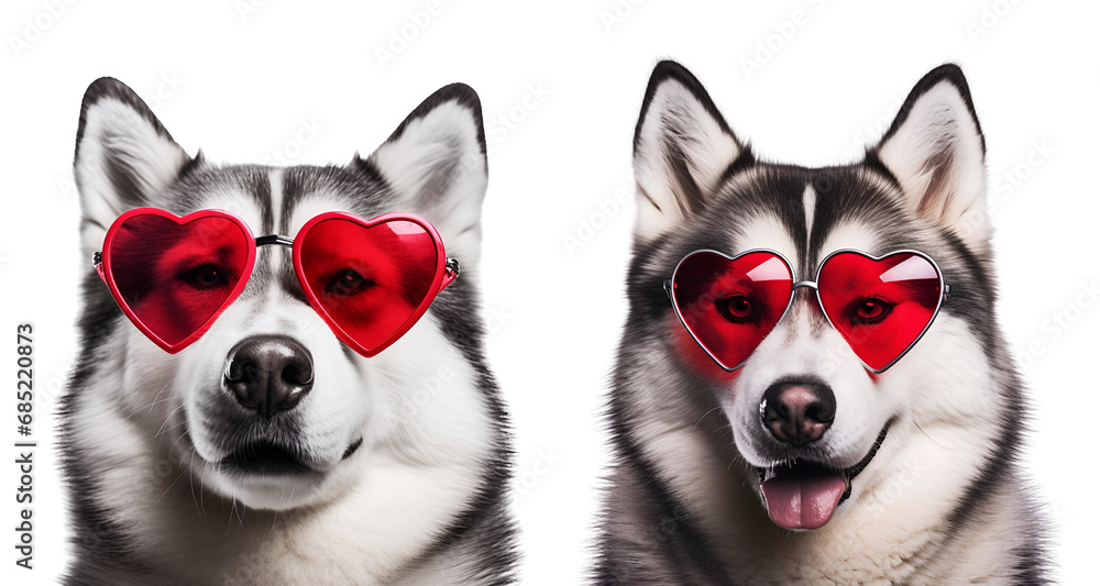 Cute Siberian Husky with Heart-Shaped Sunglasses: A Valentine’s Day Set ...