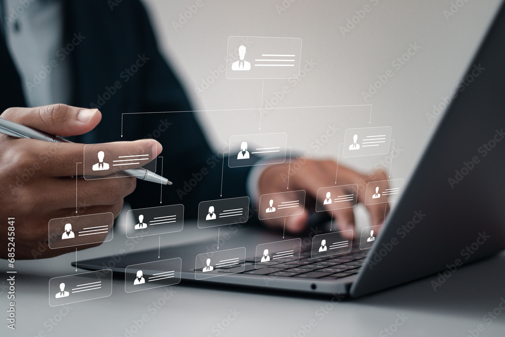 Business workflow process management. businessman use laptop with ...