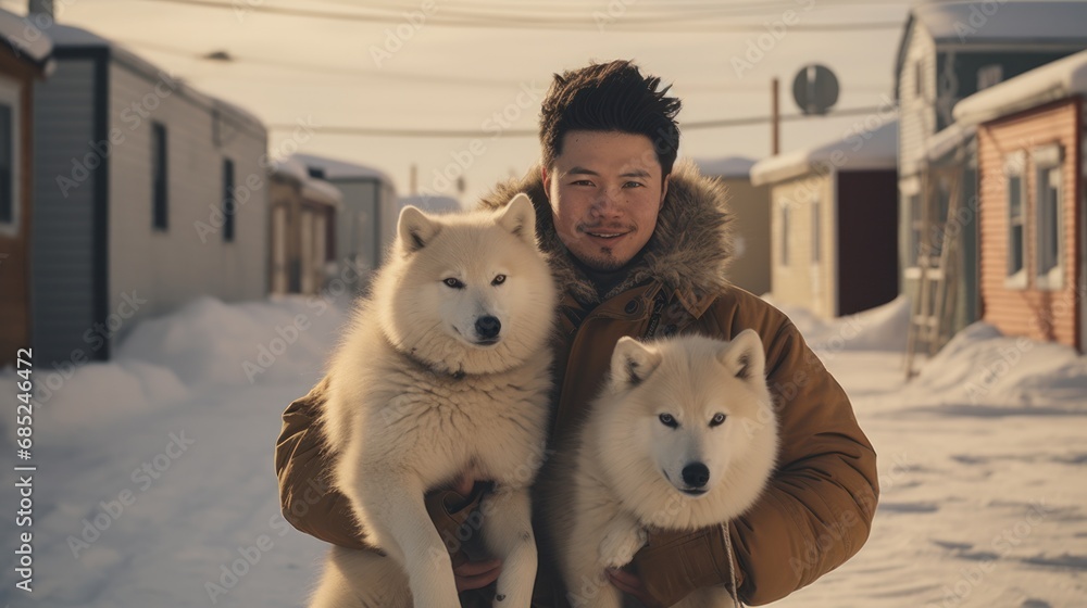 American Eskimo and Inuit People in Colorful Native American Small Town ...