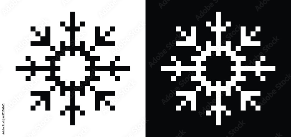 pixel snowflakes icon. Vector pixel art snowflake 8 bit logo for game ...