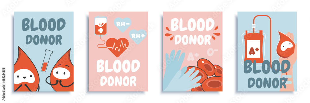 Blood donor cover brochure set in flat design. Poster templates with ...