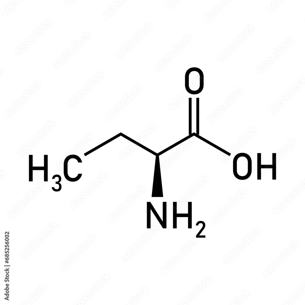 Skeletal formula of L-alanine. Chemical structure of Alanine (C3H7NO2 ...