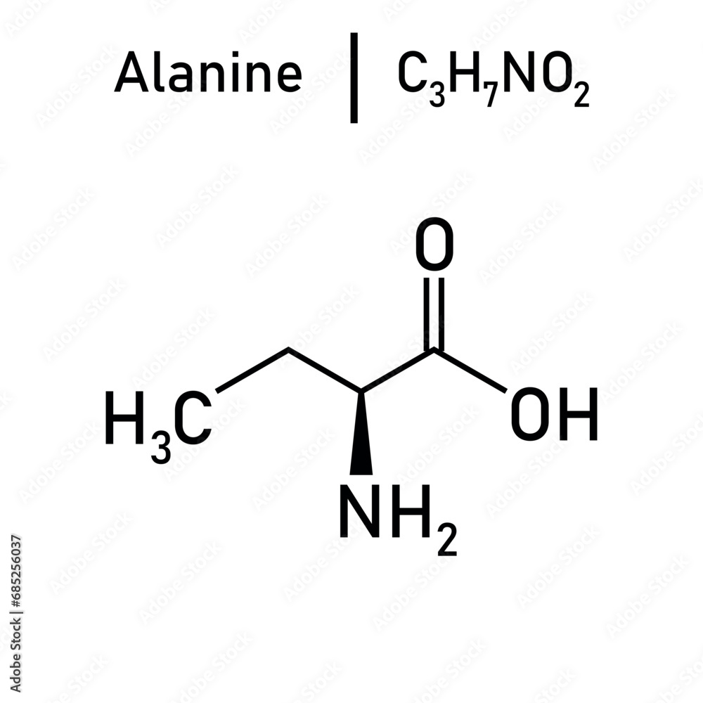 Skeletal formula of L-alanine. Chemical structure of Alanine (C3H7NO2). Chemical resources for ...