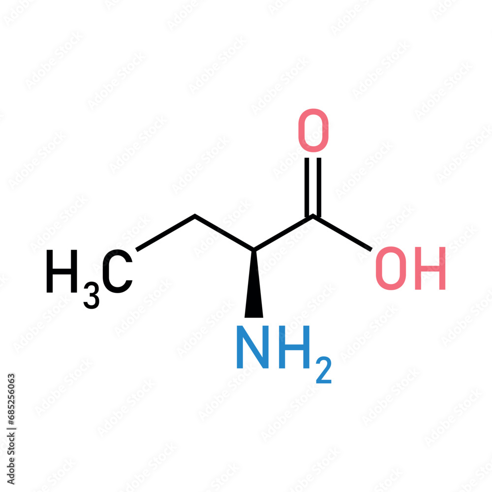 Skeletal formula of L-alanine. Chemical structure of Alanine (C3H7NO2 ...