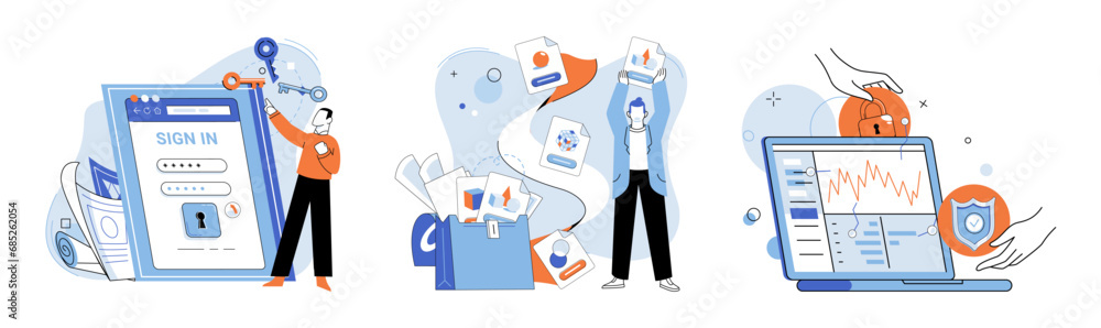 Database security vector illustration. Business operations rely on ...