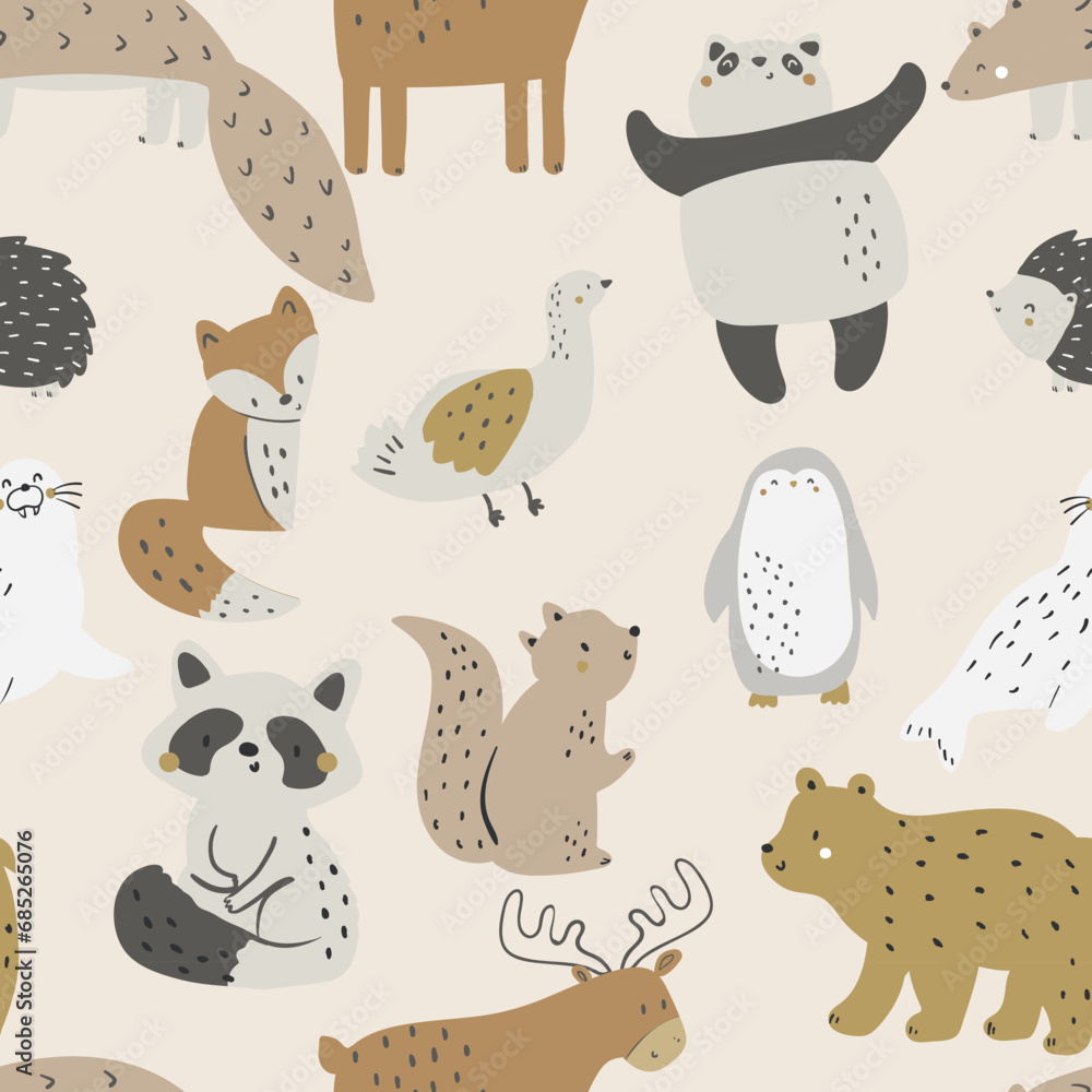 cute and lovely forest animal design deer fox panda penguin raccoon ...