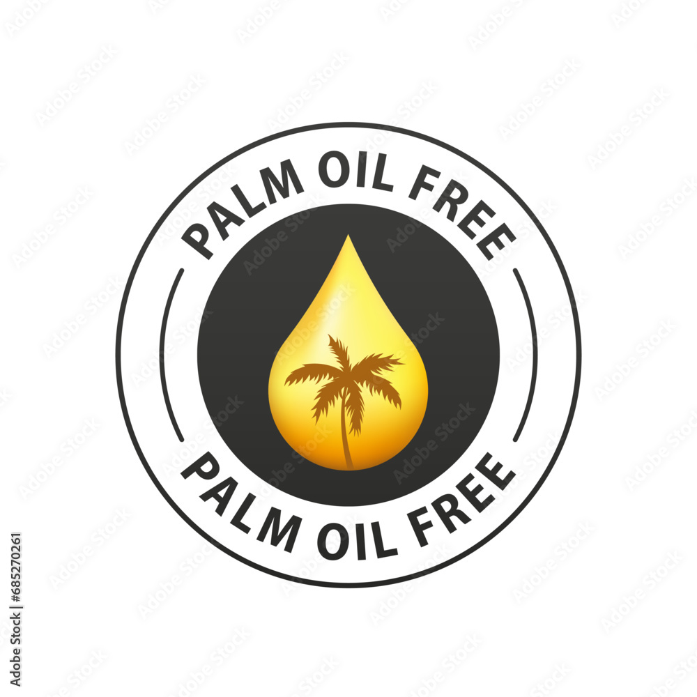Palm oil free sign - crossed out palm branch insida oil drop - marking ...