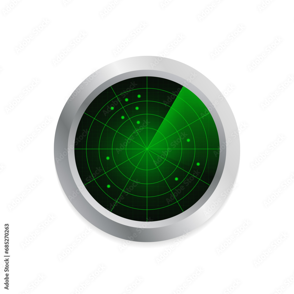 Realistic vector radar in digital green radar with targets. Air search ...