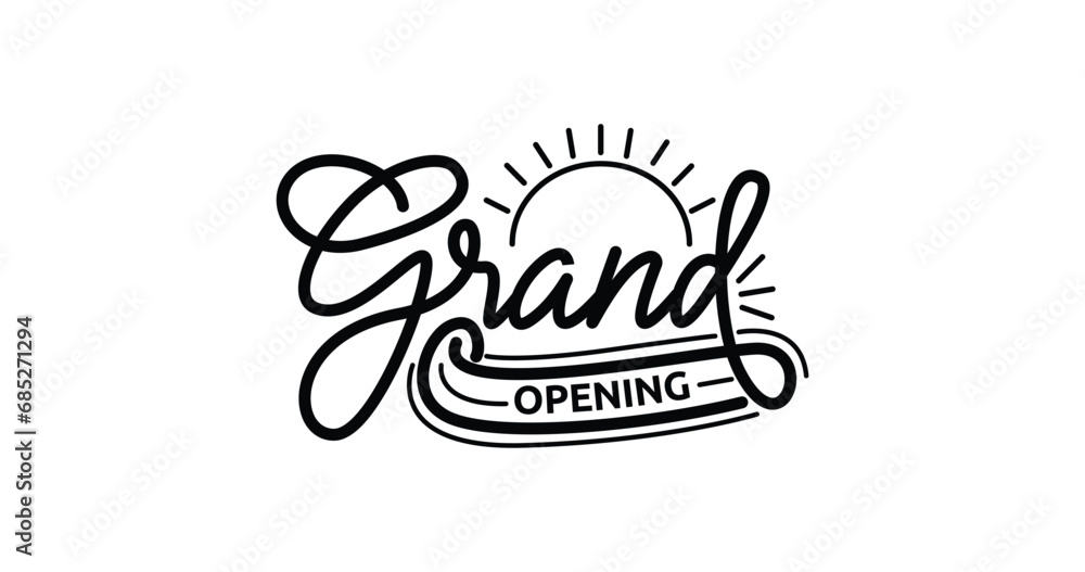 Grand opening handwritten text illustration. Lettering design elements ...