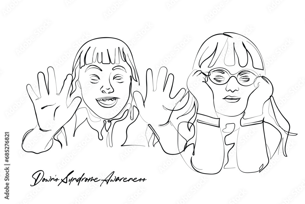 hand drawn line art vector art of downs syndrome poster. genetic ...