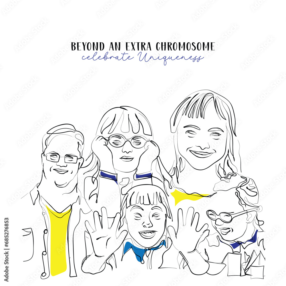 hand drawn line art vector art of downs syndrome poster. genetic ...
