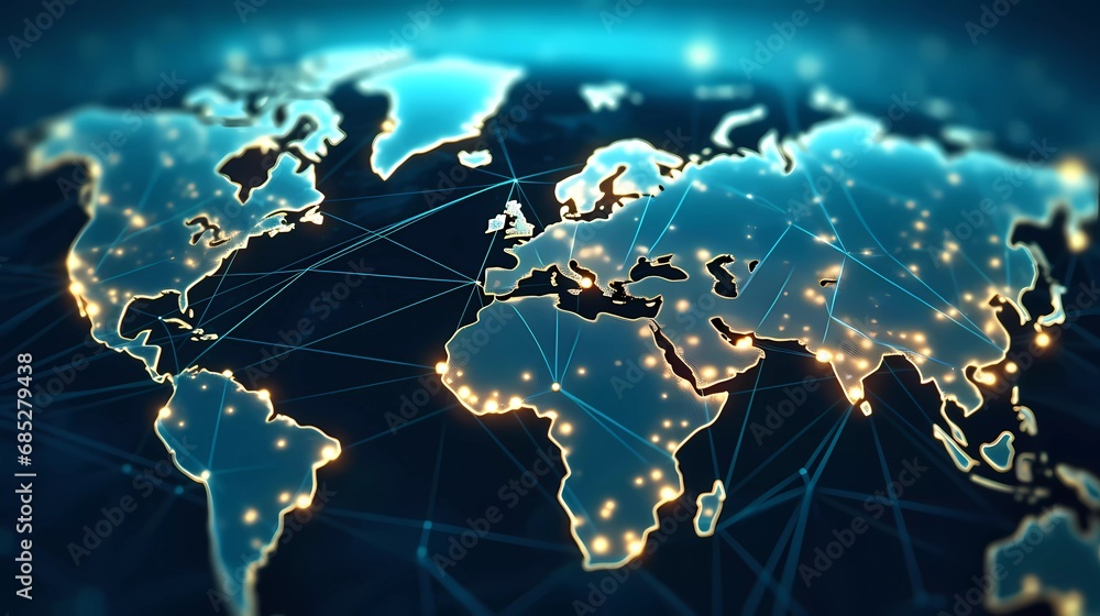 Global Connectivity: Digital Network World Map with Glowing Nodes Stock ...