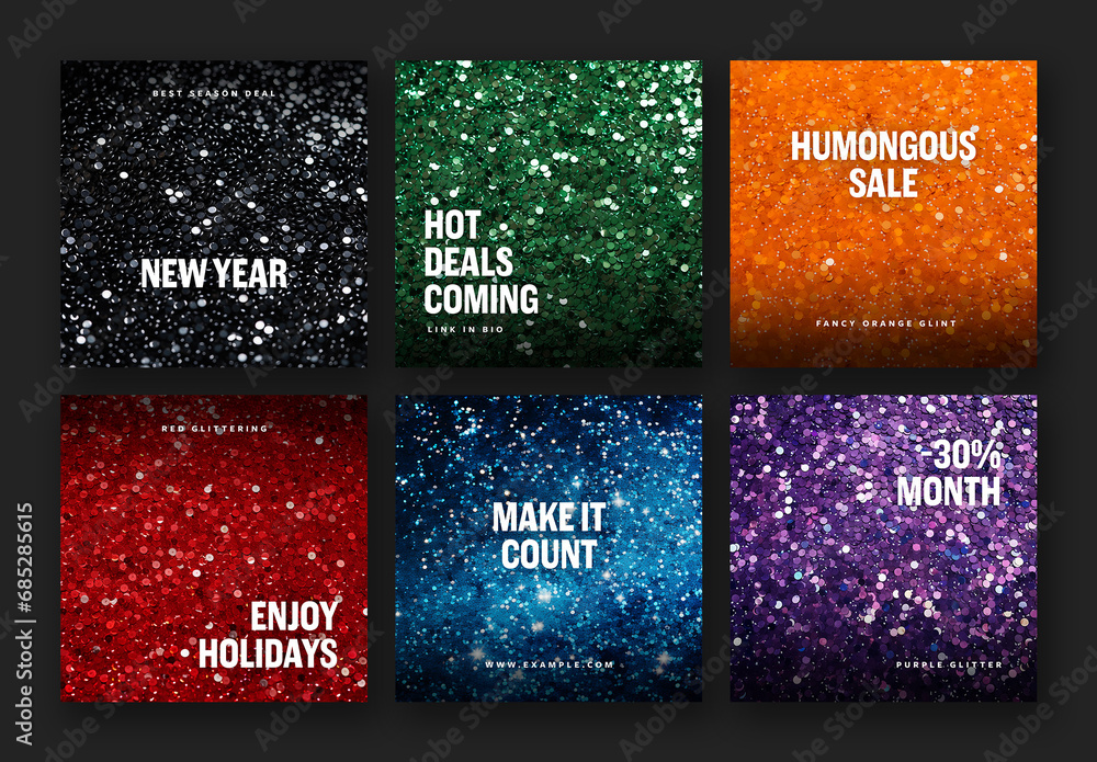 Set of Colored Glitter Layouts With White Editable Text and Generative ...