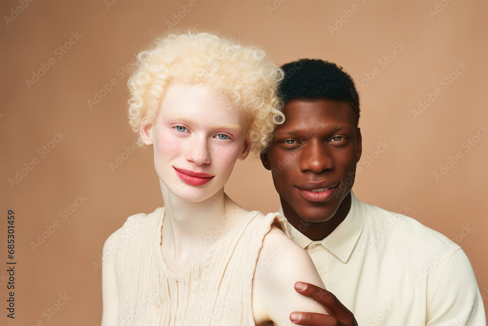 Multiethnic albino woman and black man with unique skin tone. Beautiful ...