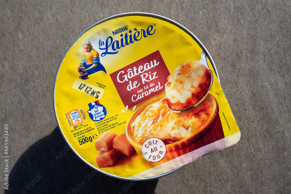 Gâteau de riz de la marque La Laitière du groupe Lactalis Nestlé ...