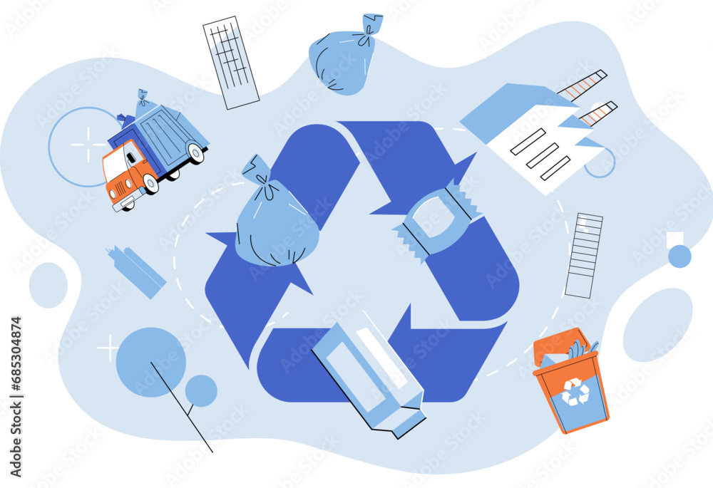 Waste recycling. Vector illustration. Environmental conservation relies ...