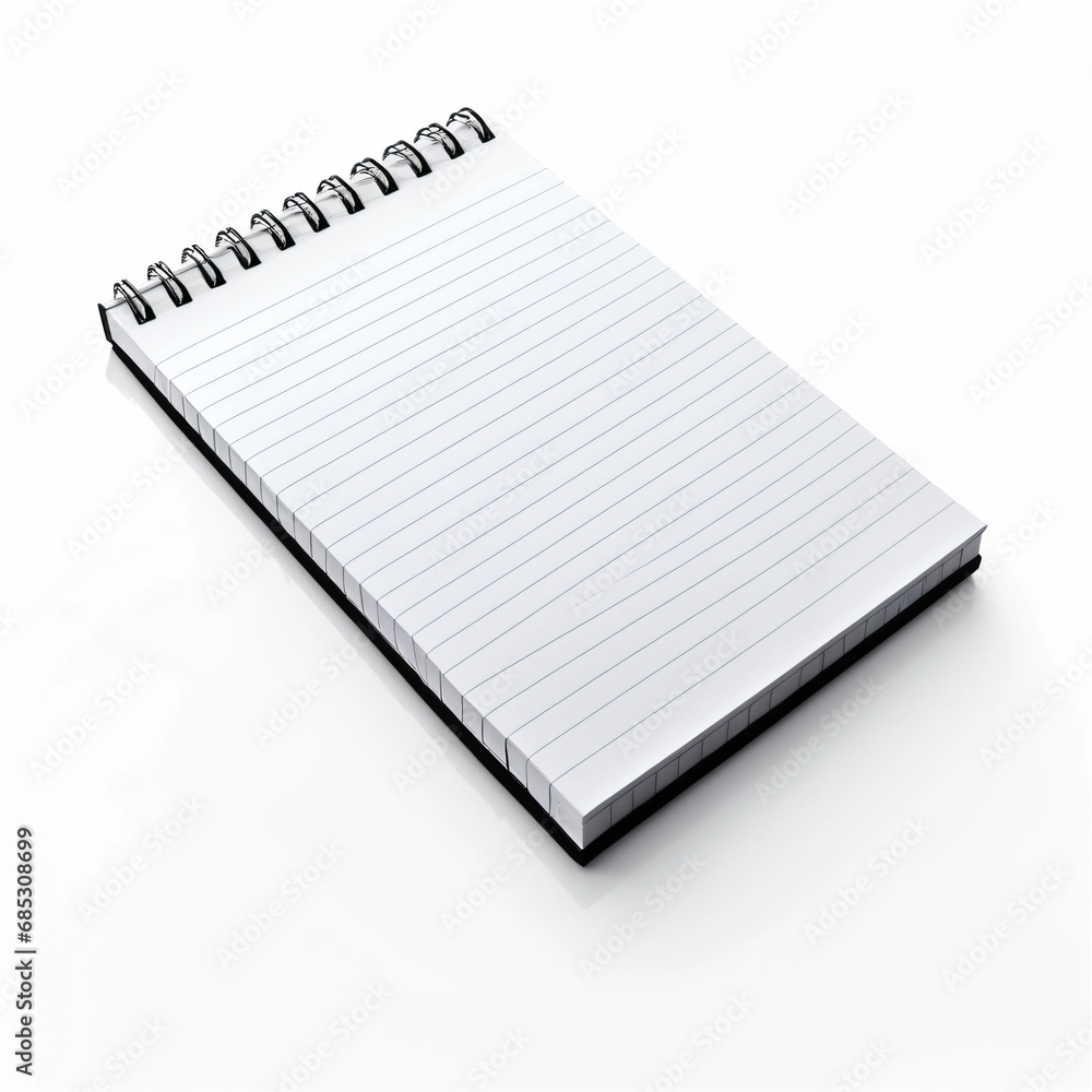 Bloco de nota com arrame, isolado, visto de cima. Bloco com papel com ...