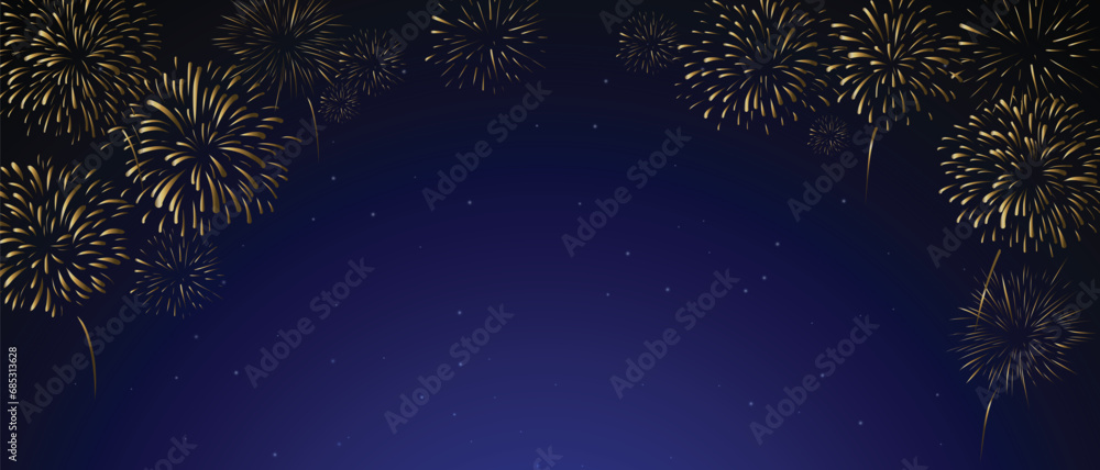 Vector fireworks in Night Starry Sky Background Template New Year ...