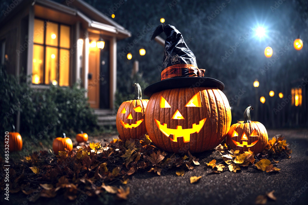 Scary Halloween scenes with the silhouette of a castle, a glowing moon ...