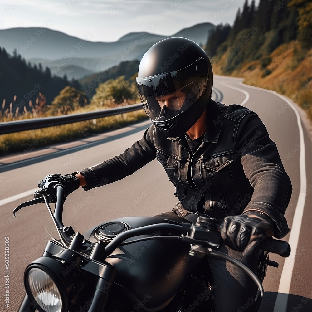 person riding a motorcycle, young man wearing a helmet and riding a ...