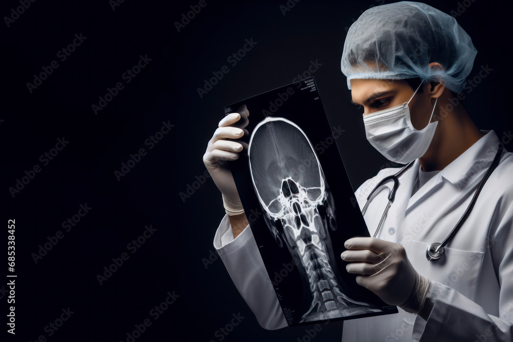 Orthopedic surgeon doctor examining patient's head x-ray films, CT scan ...