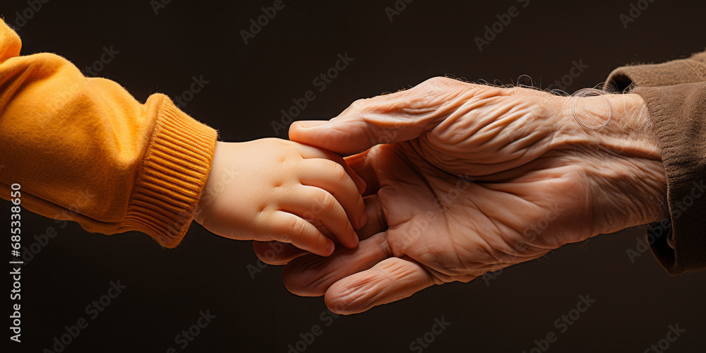 Generations Unite in a Symbolic Handshake, Young Child's Hand Engulfed ...