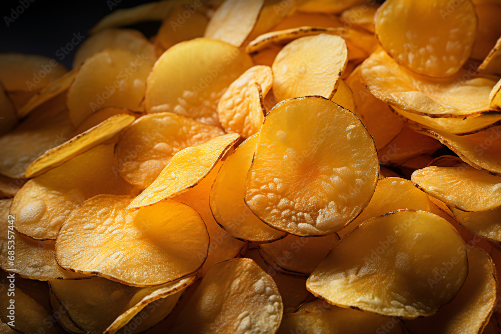 Abstract food background. Crispy potato chips snack texture background ...