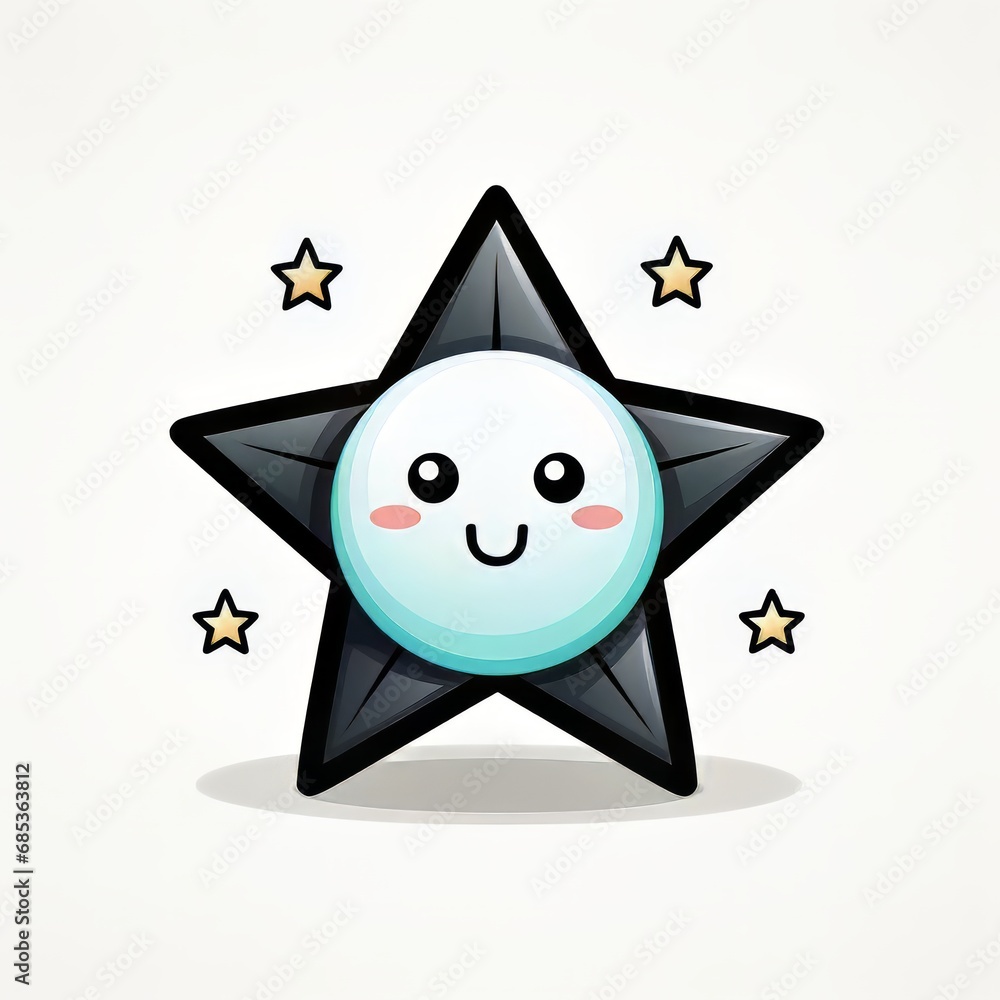 A simple 2D star sprite, rendered in pure black and white colors. Stock ...