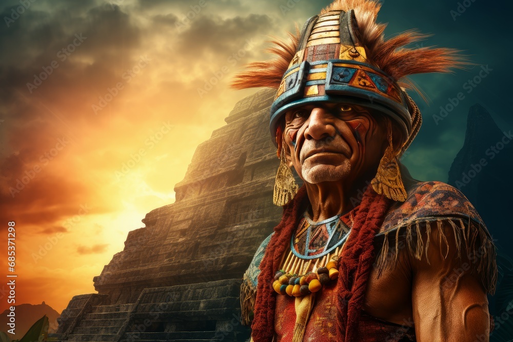 Historical Aztec old man maya pyramid. Indian tourism. Generate AI ...