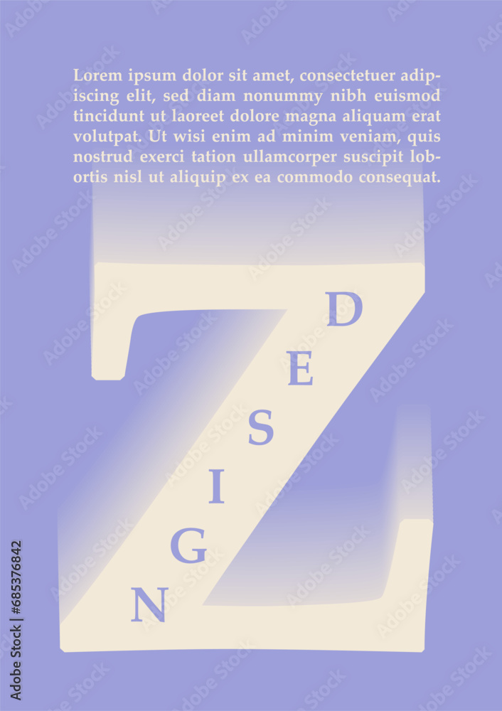 Poster with letter concept. White Z at violet background. Abstract ...