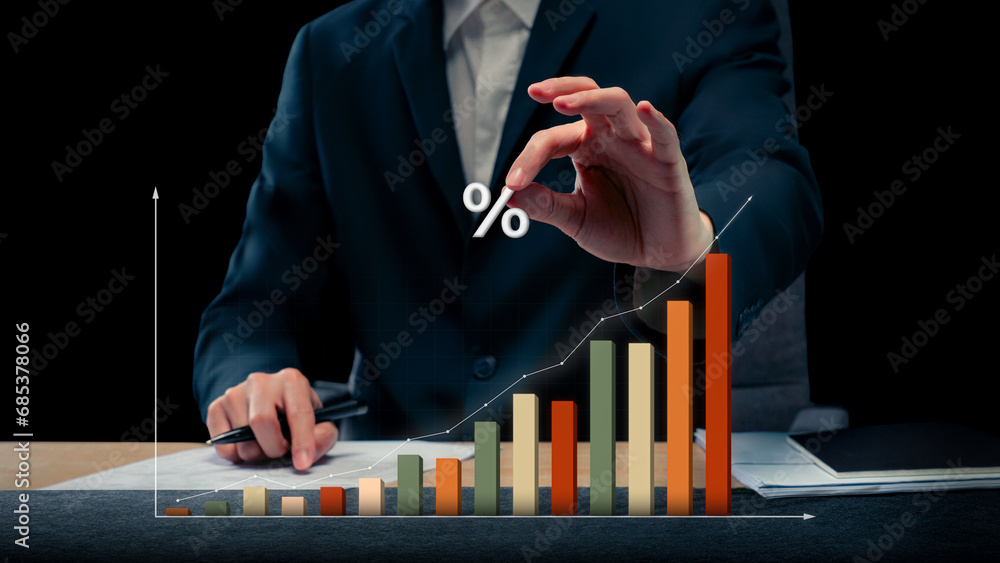 interest rate and dividend concept. Businessmen show percentage symbols ...
