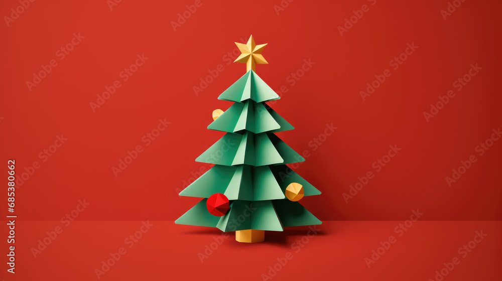 xmas paper craft clip art Christmas tree, solid background Stock ...