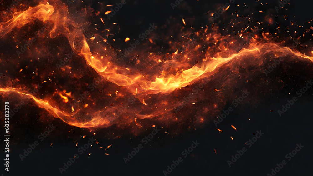 Black background with fire embers and sparks Abstract dark shimmering ...