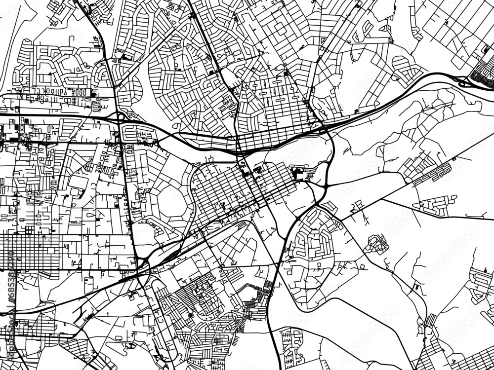 Vector road map of the city of Benoni in South Africa with black roads ...