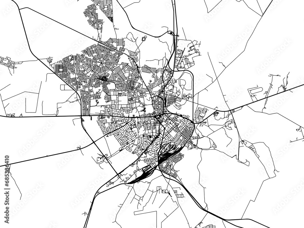 Vector road map of the city of Kimberley in South Africa with black ...