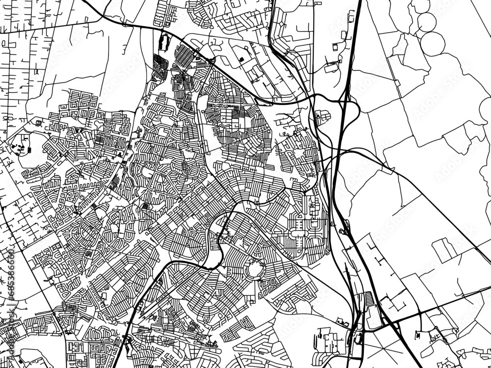 Vector road map of the city of Tembisa in South Africa with black roads ...