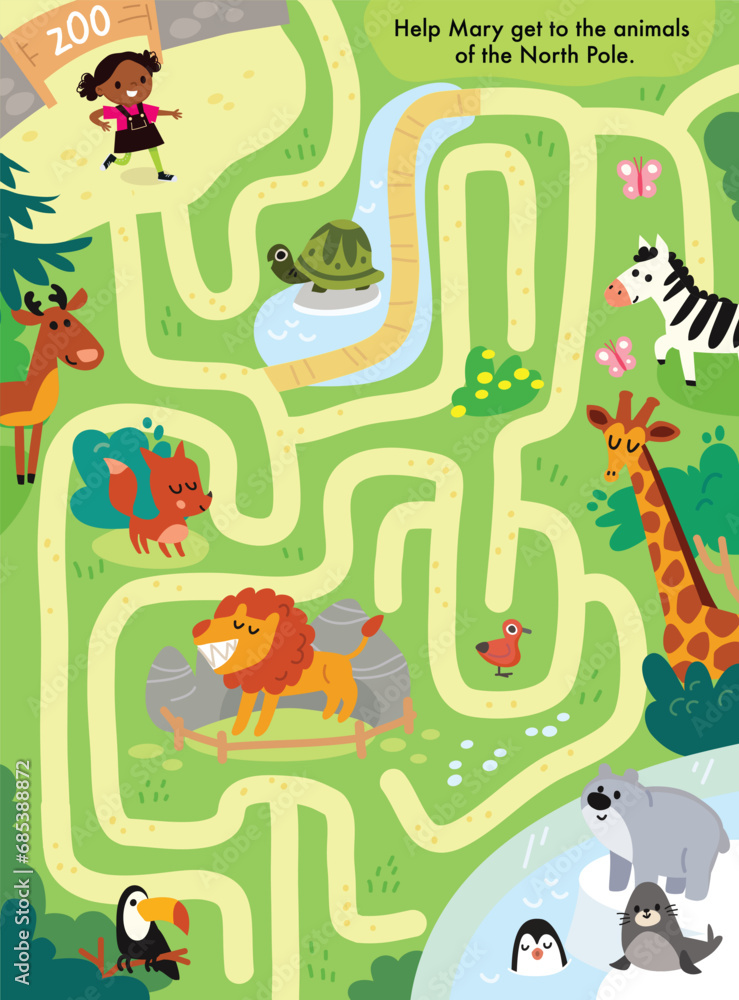 Vector colorful maze zoo labyrinth for children with cartoon animal ...