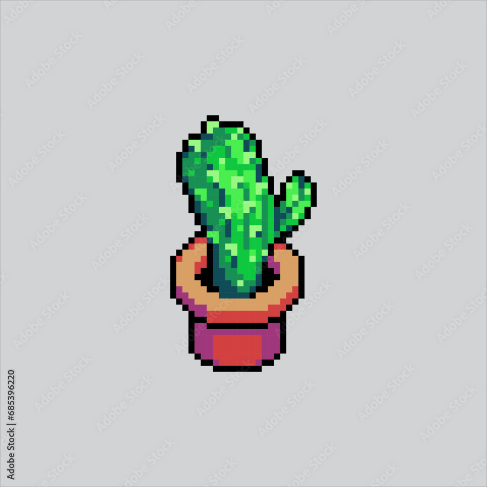 Pixel art illustration Cactus on pot. Pixelated Cactus. Cactus on Pot ...