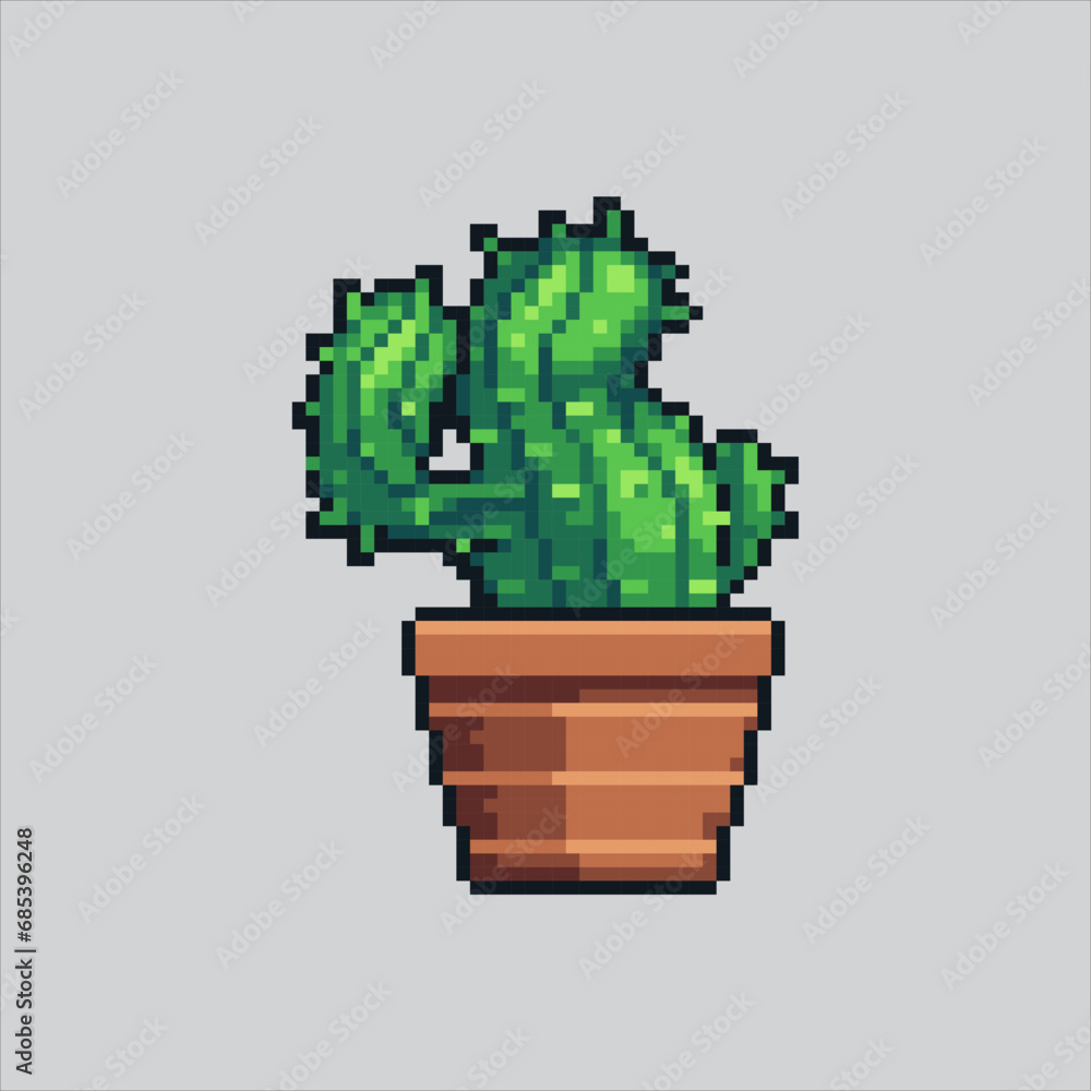 Pixel art illustration Cactus on pot. Pixelated Cactus. Cactus on Pot ...