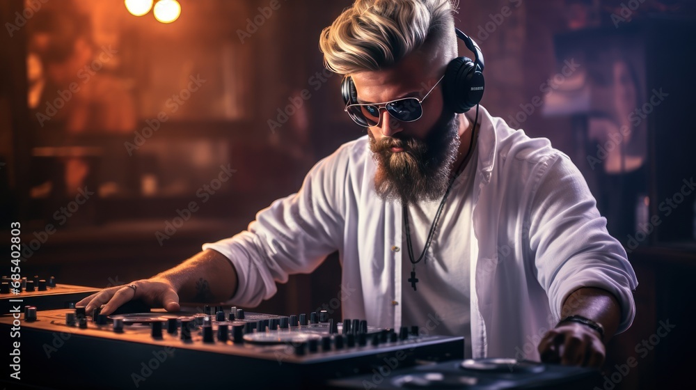 Cool hipster dj performing in a nightclub ,entertainment concept Stock ...