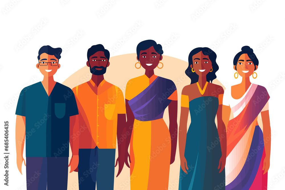 group of indian people isolated vector style with transparent ...