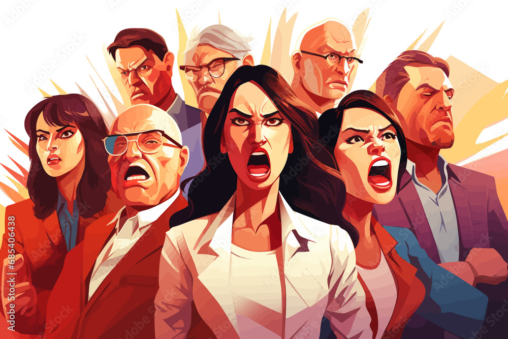inclusive group of angry people isolated vector style with transparent ...