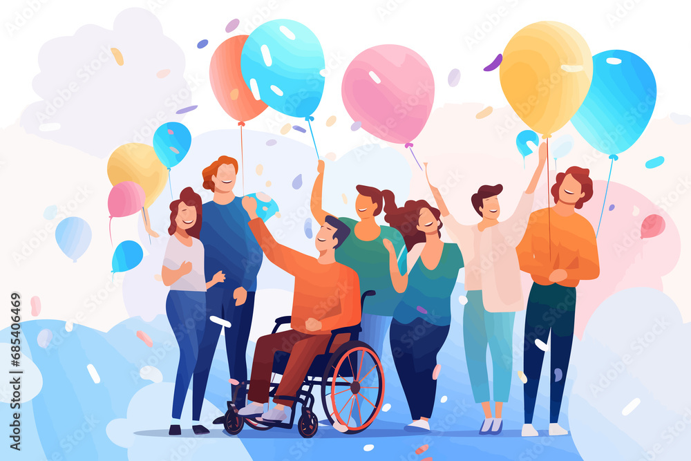 inclusive group of happy people isolated vector style with transparent ...