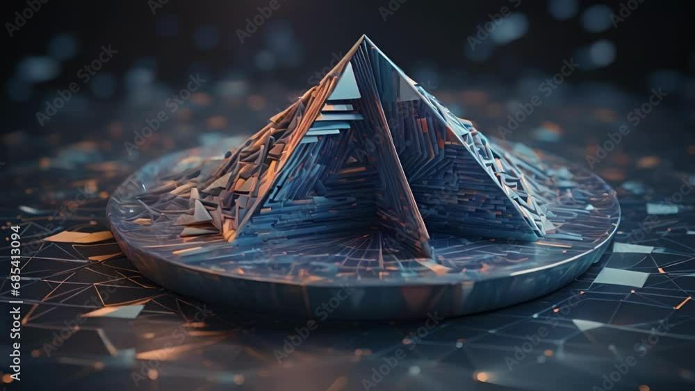 A digital hand formed of overlapping blue triangles interacts with a ...